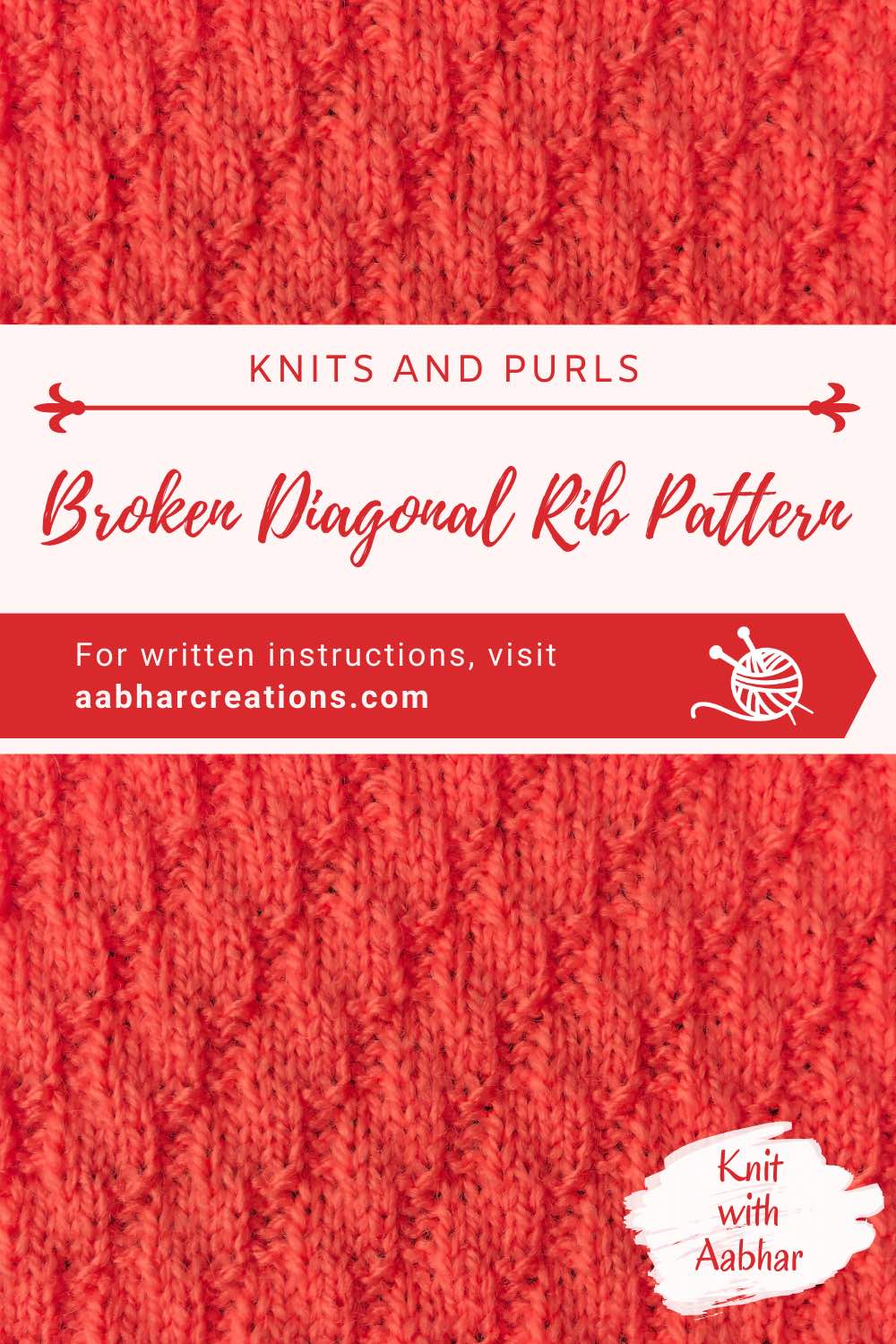 Broken Diagonal Rib Stitch Pattern | Knit with Aabhar | Aabhar Creations
