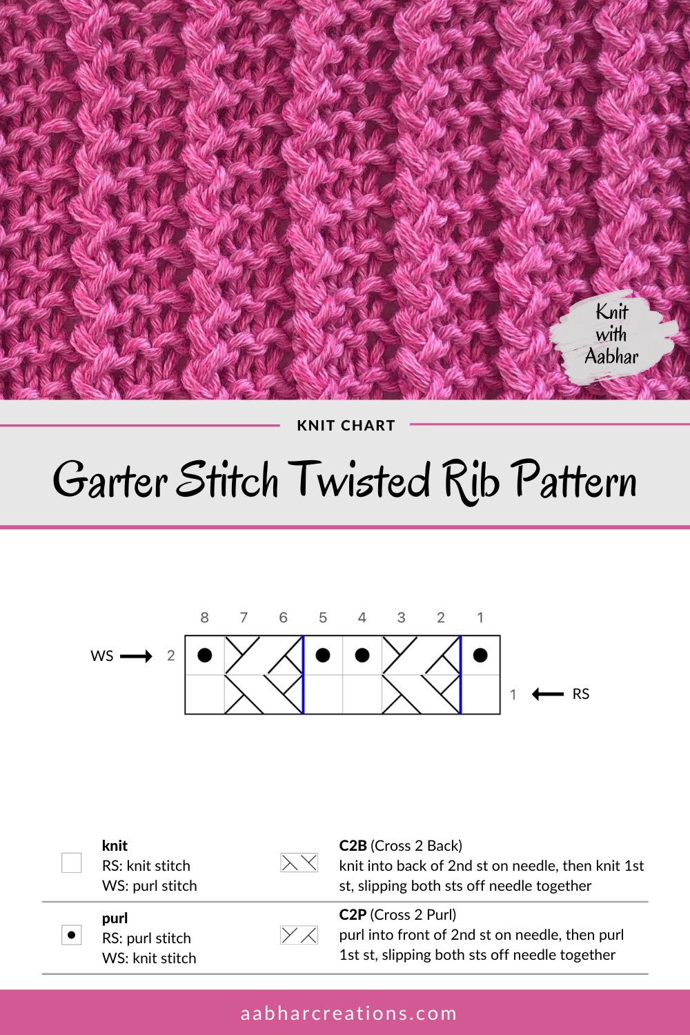 Garter Stitch Twisted Rib Pattern | Knit with Aabhar | Aabhar Creations