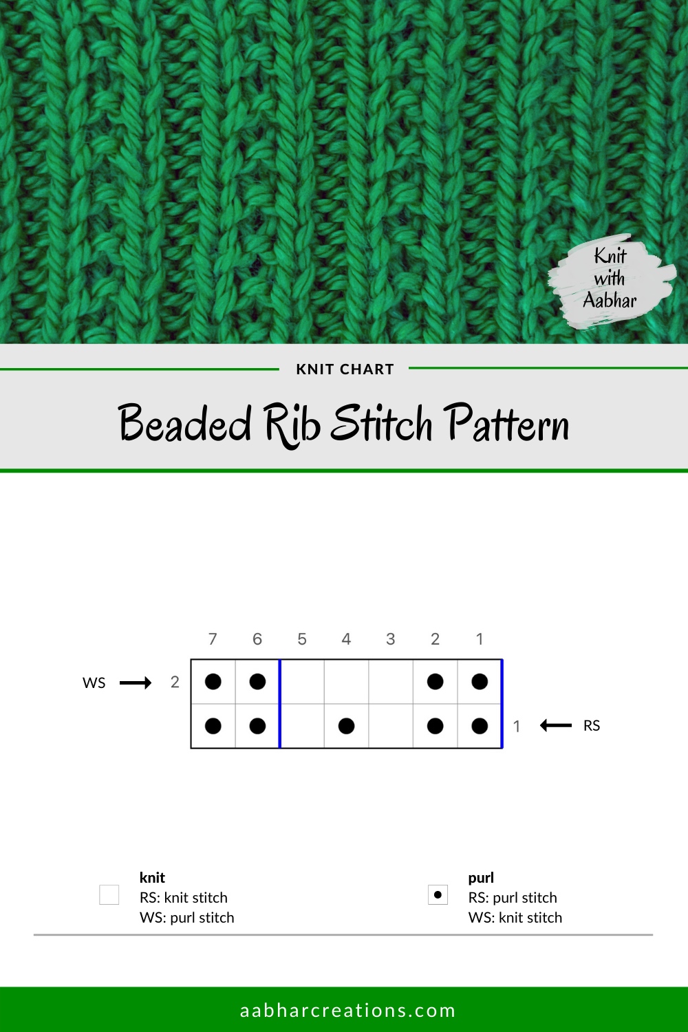 Beaded Rib Stitch Pattern | Knit with Aabhar | Aabhar Creations