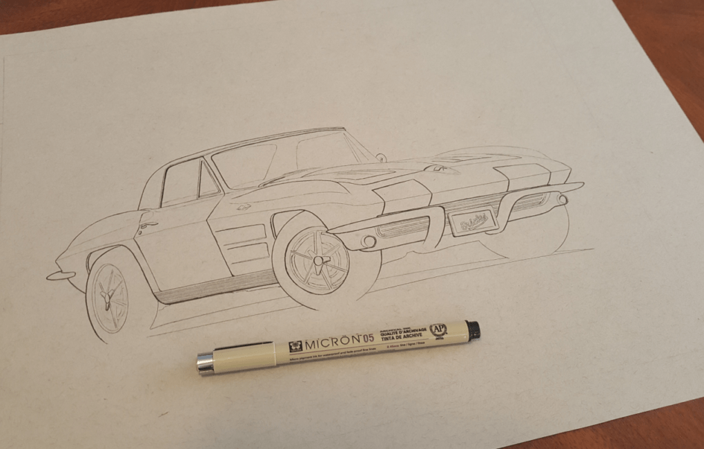 1963 Corvette Drawing - Aaron Thomas Art Automotive Artwork Illustration