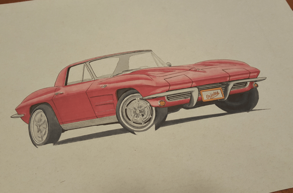 1963 Corvette Drawing - Aaron Thomas Art Automotive Artwork Illustration
