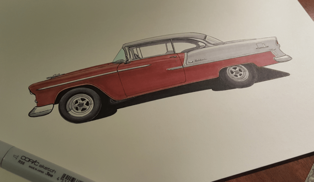 1955 Chevy Bel Air Drawing - Aaron Thomas Art Hot Rod Artwork