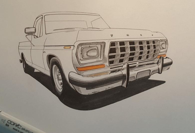 Ford Truck Drawing - Aaron Thomas Art Automotive Artwork Sketch
