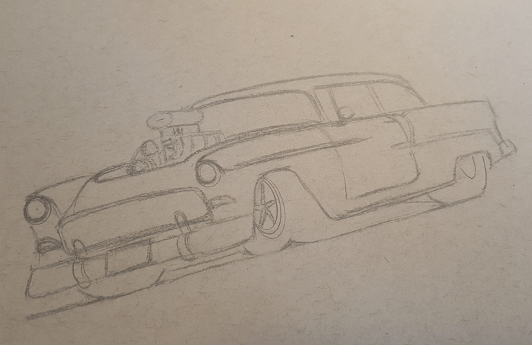 1955 Chevy Pro Street Drawing - Aaron Thomas Art Automotive Artwork