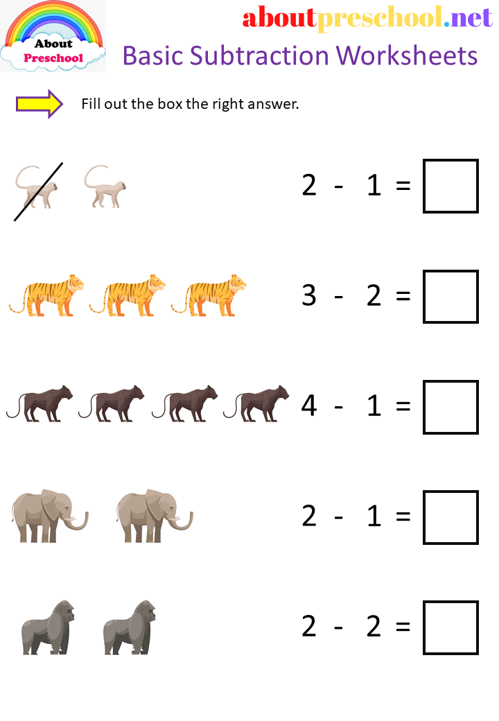 Basic Subtraction Worksheets - 2 - About Preschool