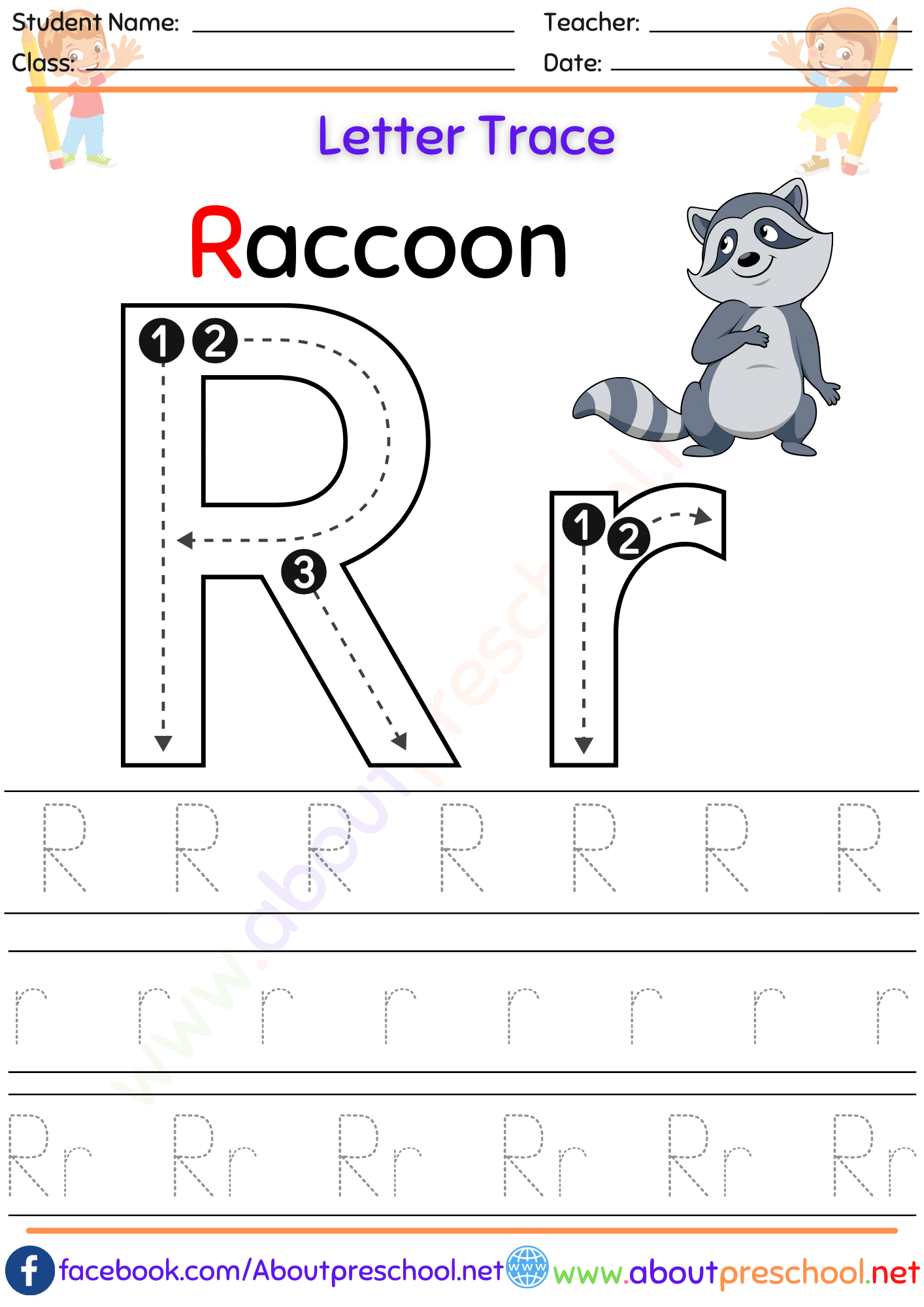 Letter R Tracing Worksheet PDF - About Preschool