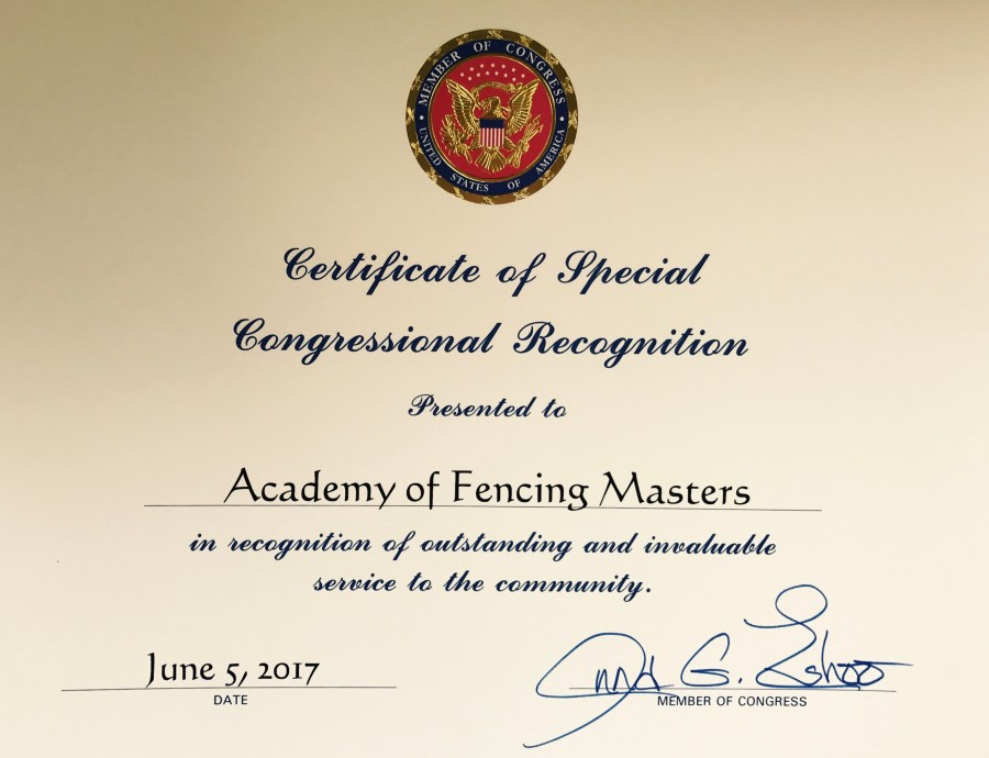 Certificate Of Special Congressional Recognition Academy Of Fencing certificate-of-special-congressional-recognition-academy-of-fencing