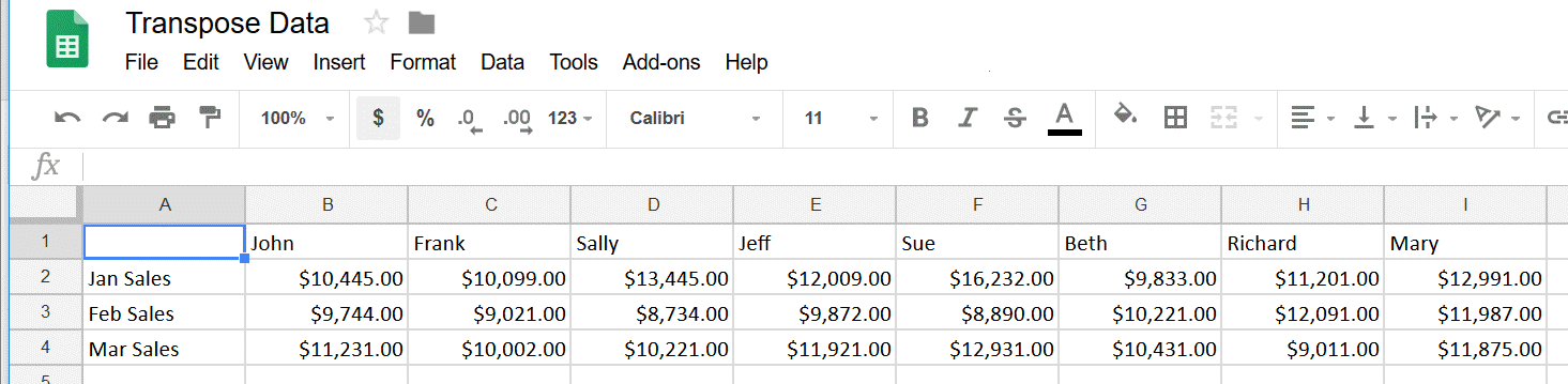 Transposing Data in Google Sheets - Access 2 Learn