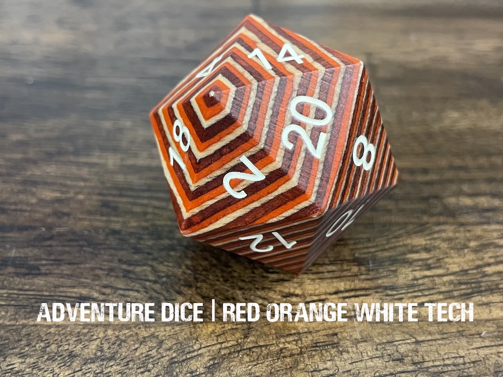 Red Orange White Tech large wood d20 – Adventure Dice