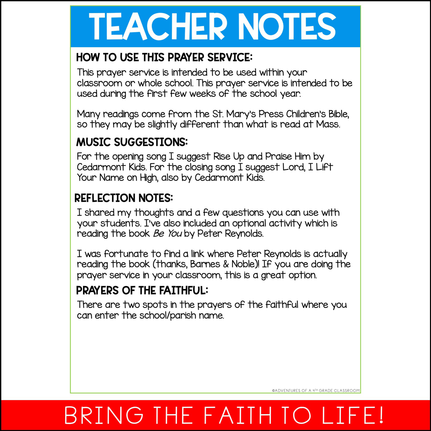 Back to School Prayer Service – Adventures of a 4th Grade Classroom