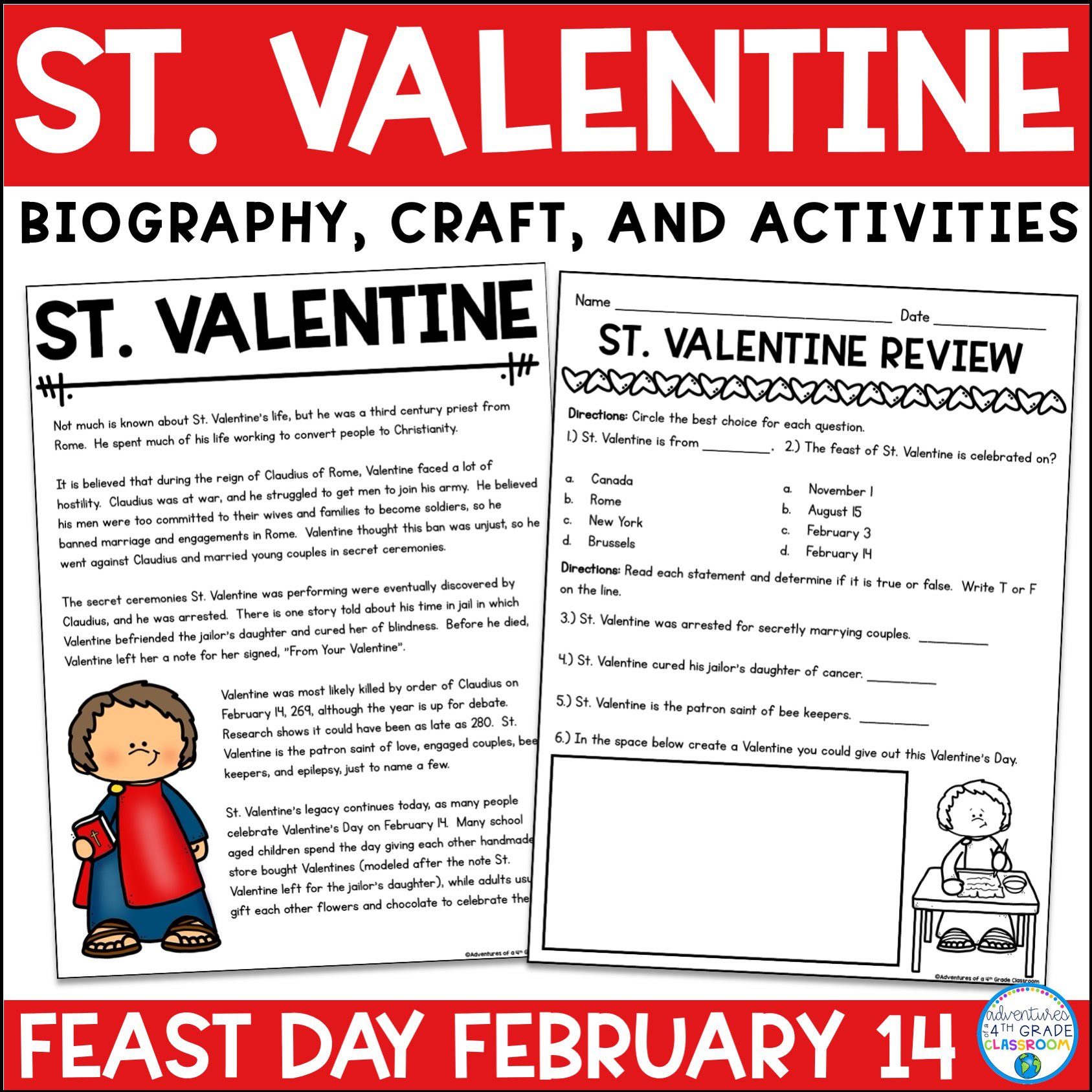 St. Valentine Biography & Activities – Adventures of a 4th Grade Classroom