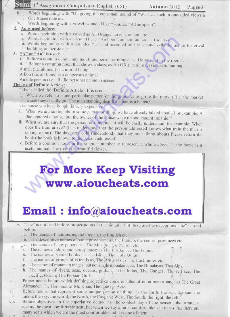 English Compulsory Code 651 Solved Assignment#1 Autumn 2012