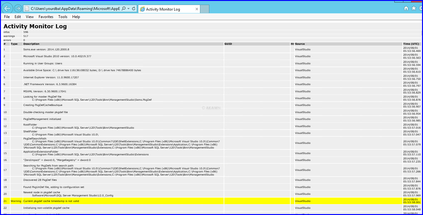 ssms –log – AKAWN