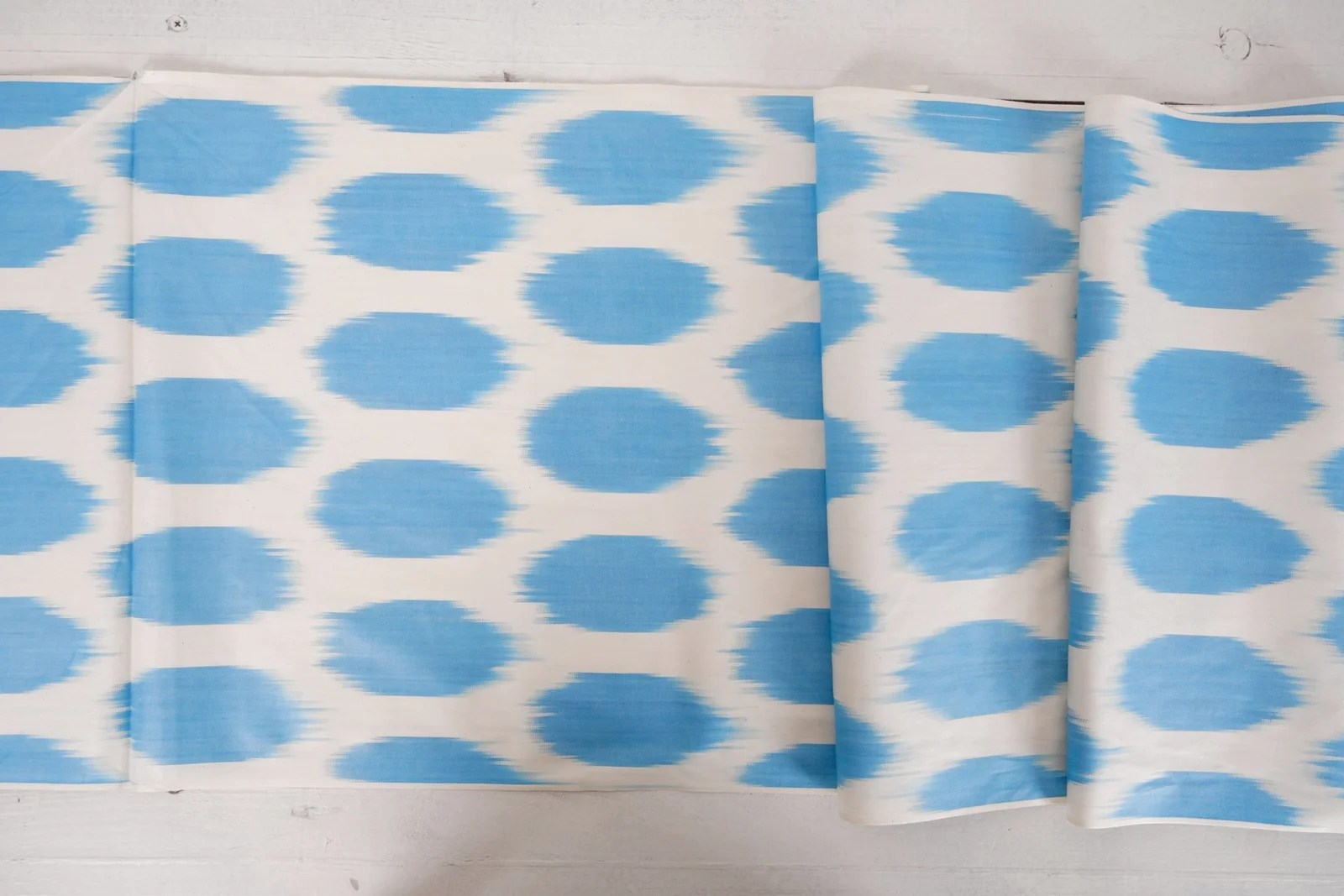 "Sky Blue Cotton Ikat Fabric Handwoven with Polka Dot Design"