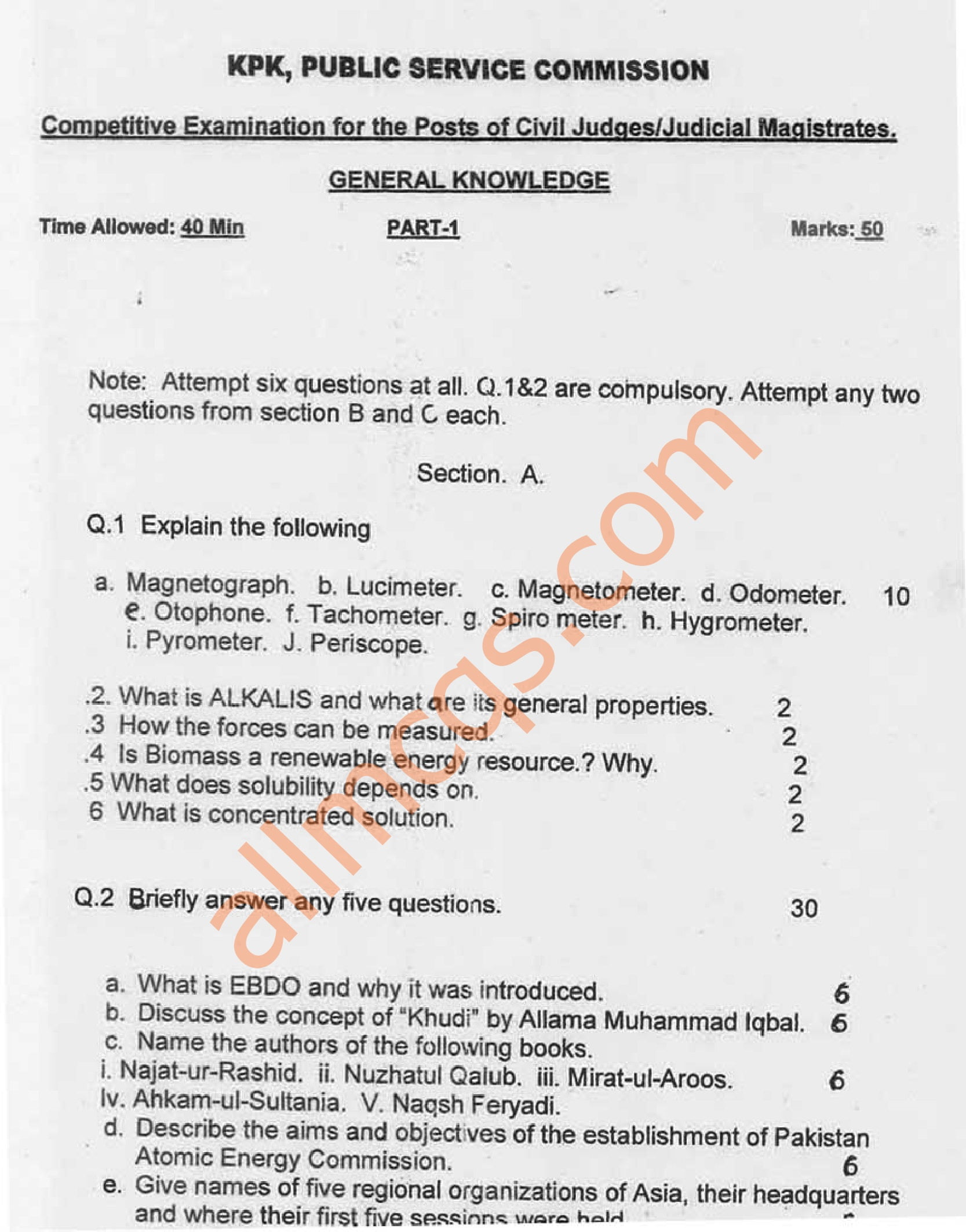 General Knowledge Civil Judges Judicial Magistrates Exam KPK Public ...