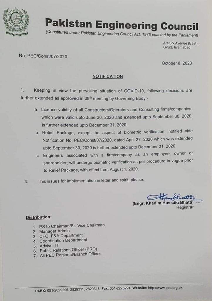 Extension in License Validity and Relief Package – PEC Notified | All ...
