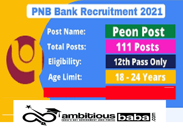 PNB for sub staff Recruitment 2021 : 111 Post check here