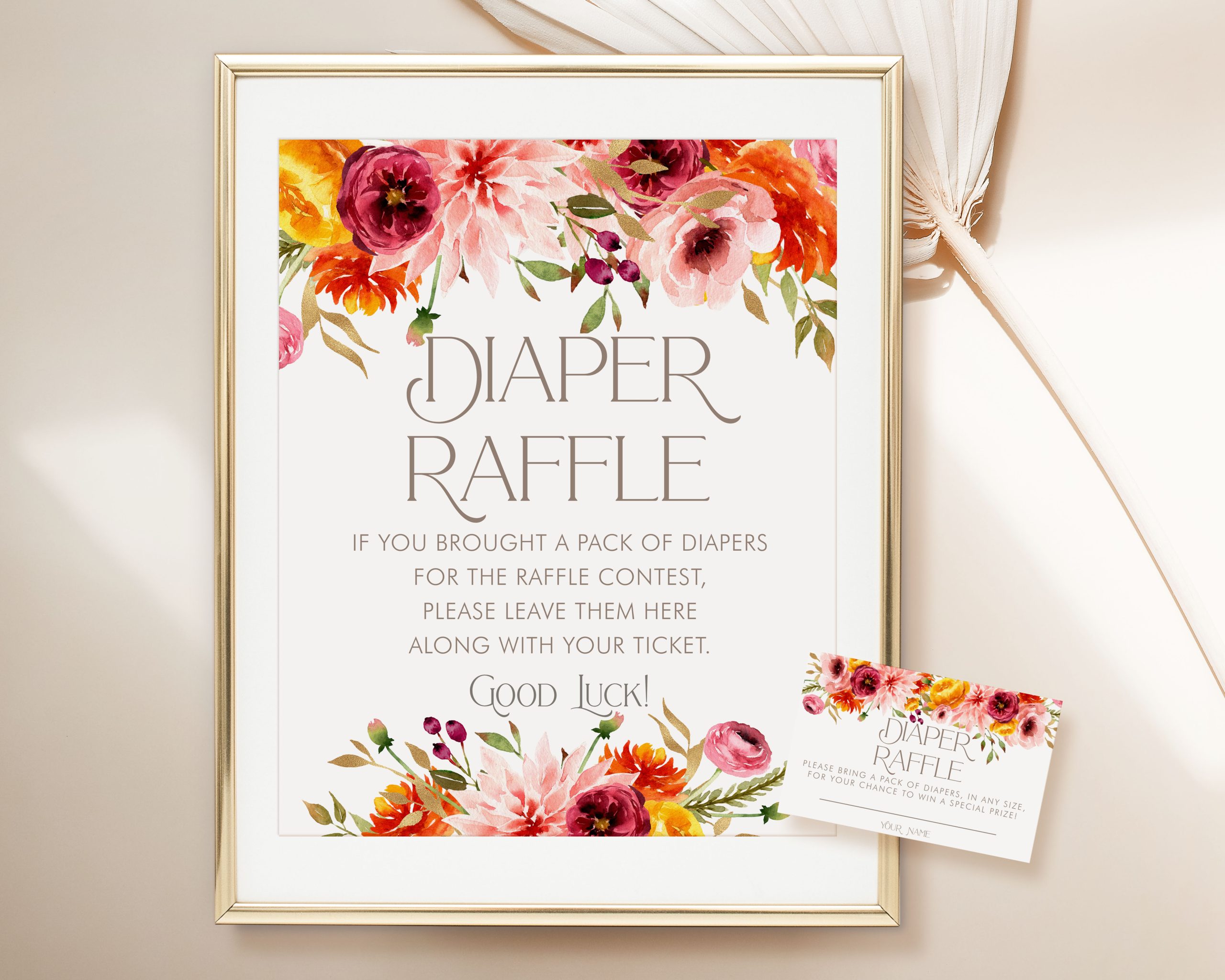 Printable Fall Floral Diaper Raffle Sign & Card - Anna & Ivey Design Co