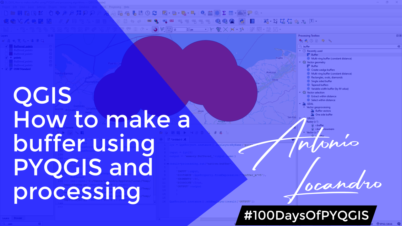 How To Make A Buffer Using Pyqgis And Processing Algorithms Qgis Antonio Locandro