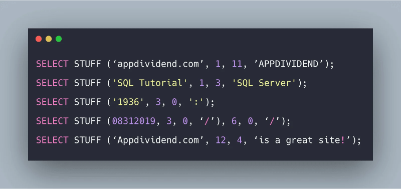 Sql Stuff Function Syntax And Examples - Premium Dark Design Gallery - Ultra HD