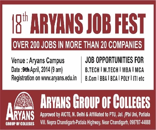 Aryans Mega Job Fest For Freshers : 20 + Companies : 200 + Vacancies ...