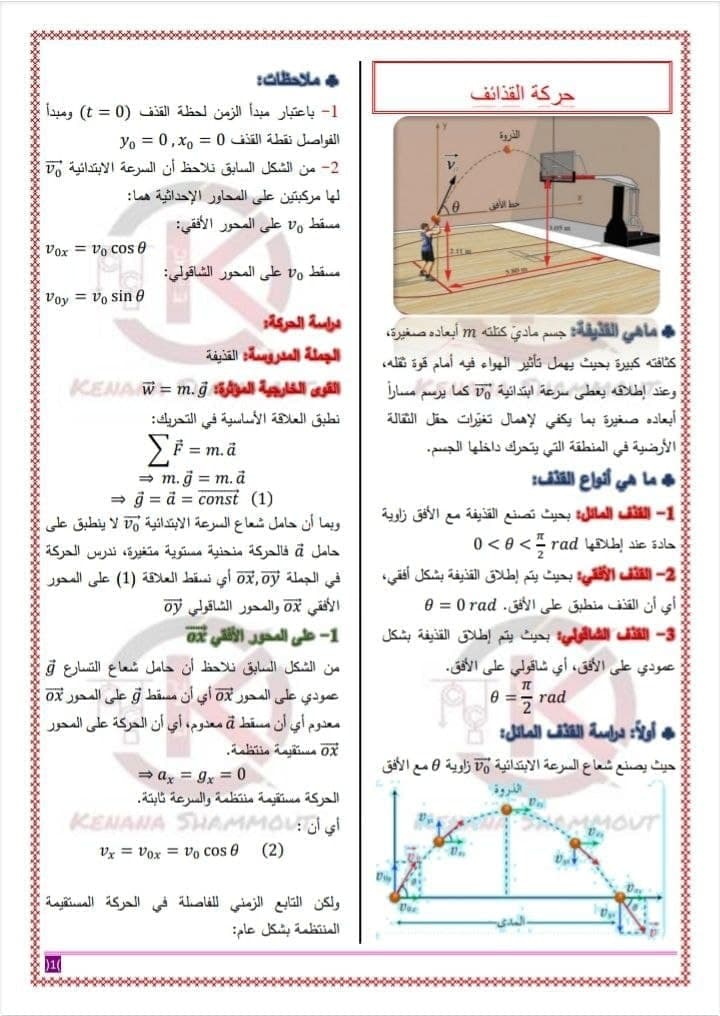 شرح درس حركة القذائف للصف الحادي عشر مع حل المسائل المنهاج السوري ...