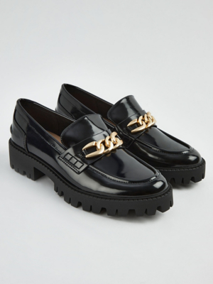Black Patent Chain Chunky Loafers Women George At Asda