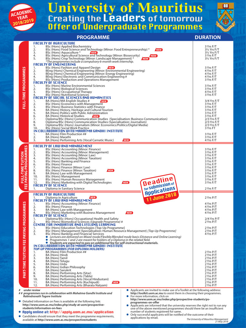 University of Mauritius - Student Life - Courses - Fees - Toolkit - Vacancies