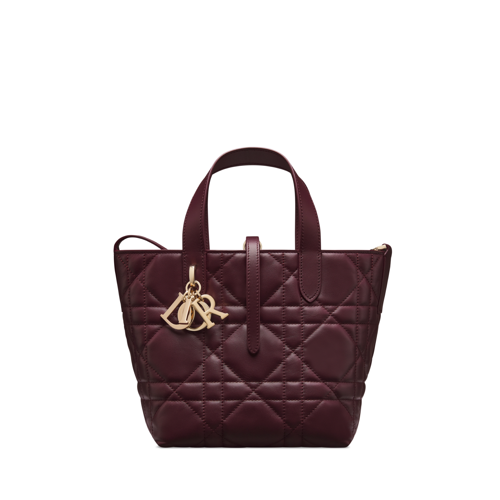 Small Dior Toujours Vertical Tote Bag Plum Macrocannage Calfskin Dior