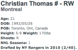 2013 Habs Top 25 Under 25: #19 Christian Thomas - Habs Eyes on the Prize