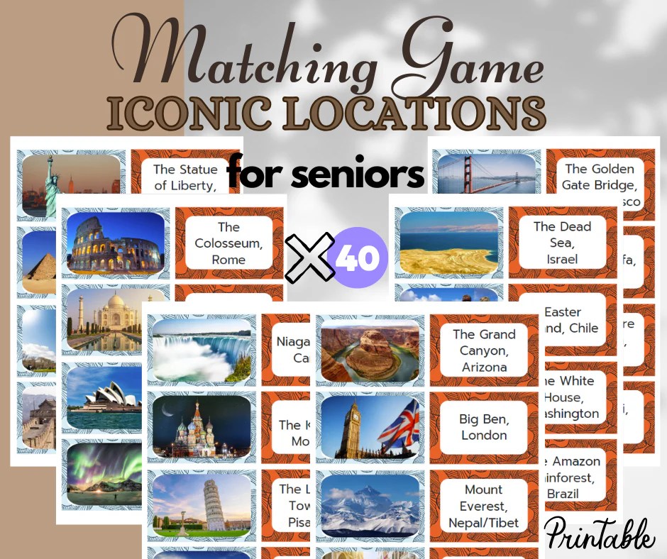 Printable Famous Landmarks Matching Game Fun Memory Activity For Sen