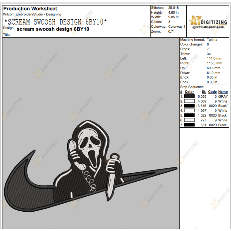 Scream Swoosh Embroidery design, Halloween Embroidery - AT Embroidery ...