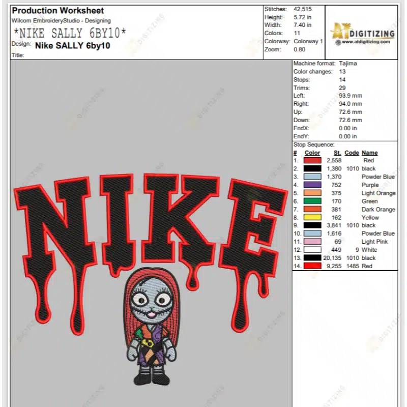 Nike Sally Embroidery designs - Dst, Pes, Jef - AT Embroidery Digitizing