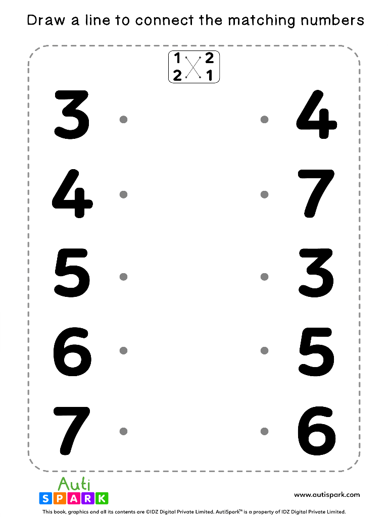 Match The Numbers Worksheet - Free Matching #07 - AutiSpark