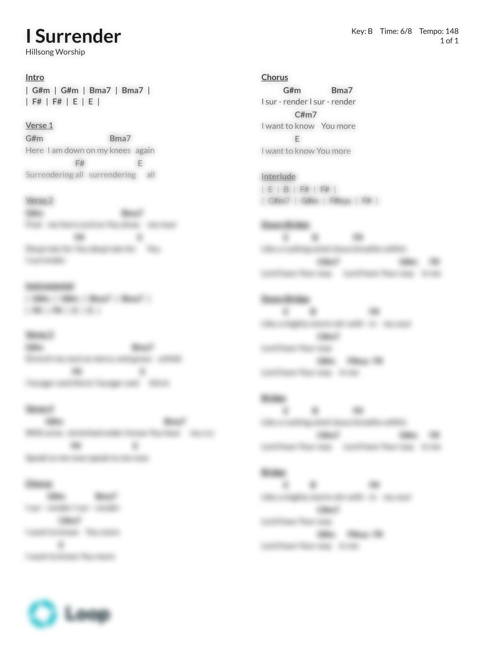 I Surrender Hillsong Chord Chart