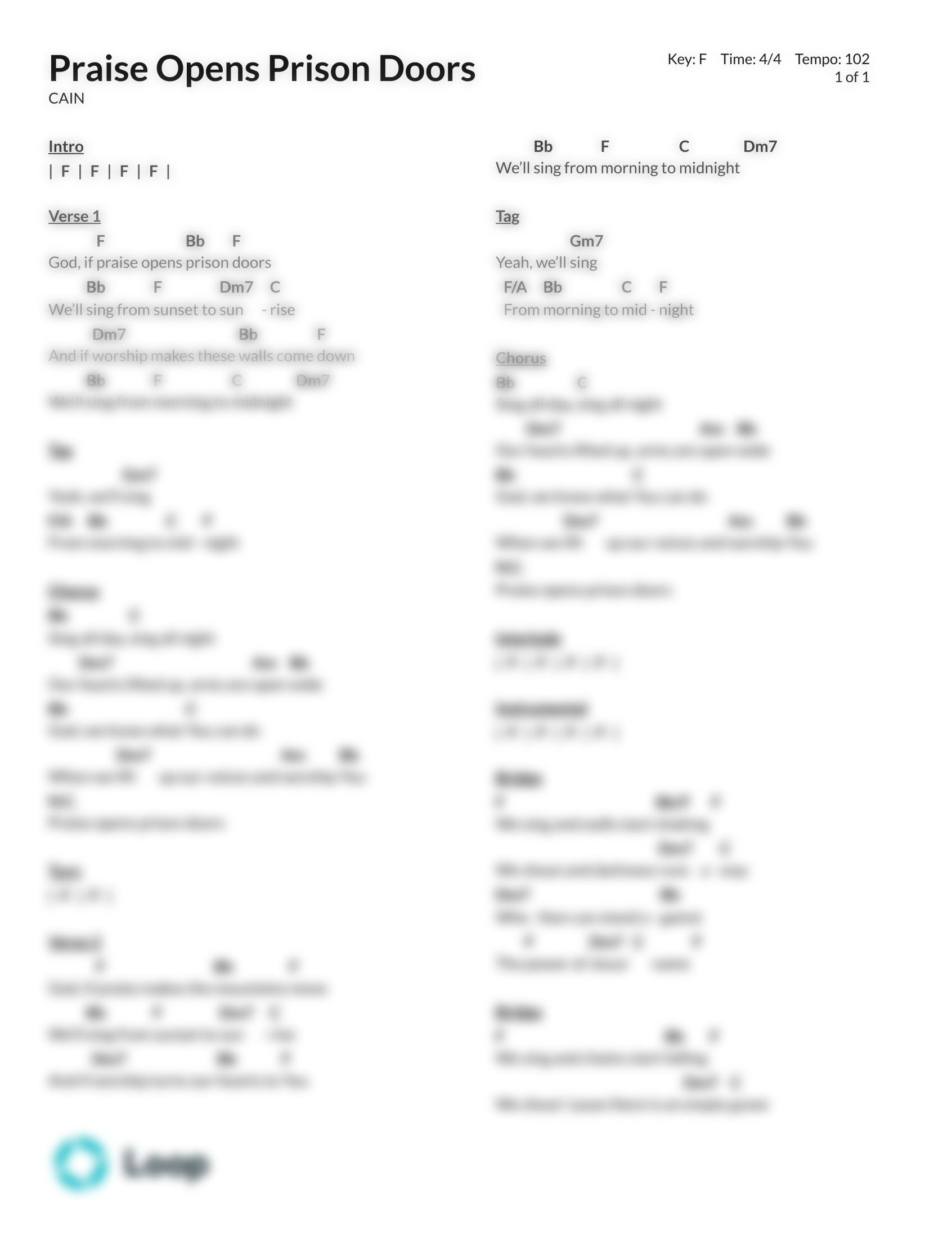 Praise Opens Prison Doors Chord Chart Pdf Download Loop Community