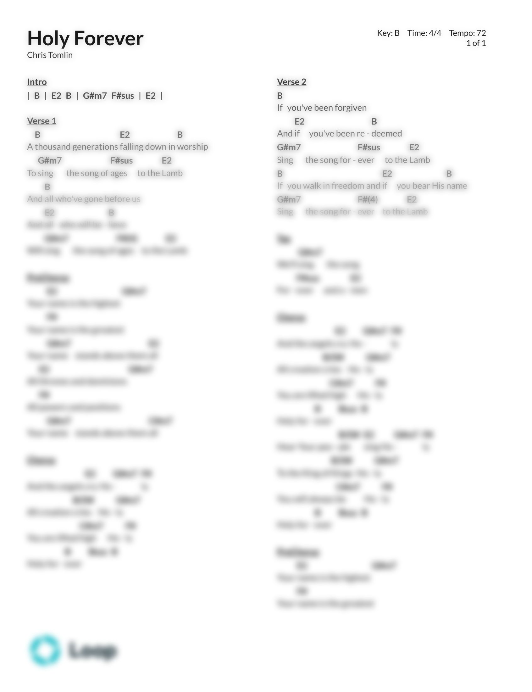 Holy Forever Chord Chart Pdf Download Loop Community