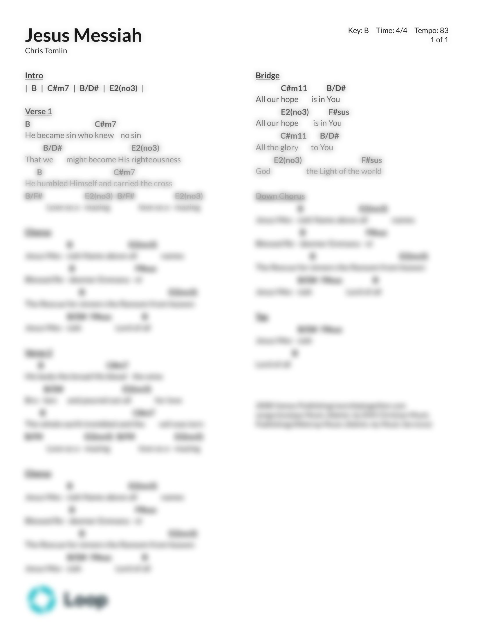 Jesus Messiah Chord Chart Pdf Download Loop Community