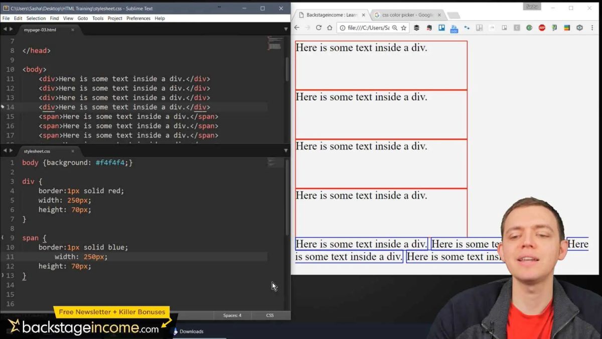 CSS3 Tutorial for Beginners: 26 Div & Span Elements (Inline Vs. Block ...