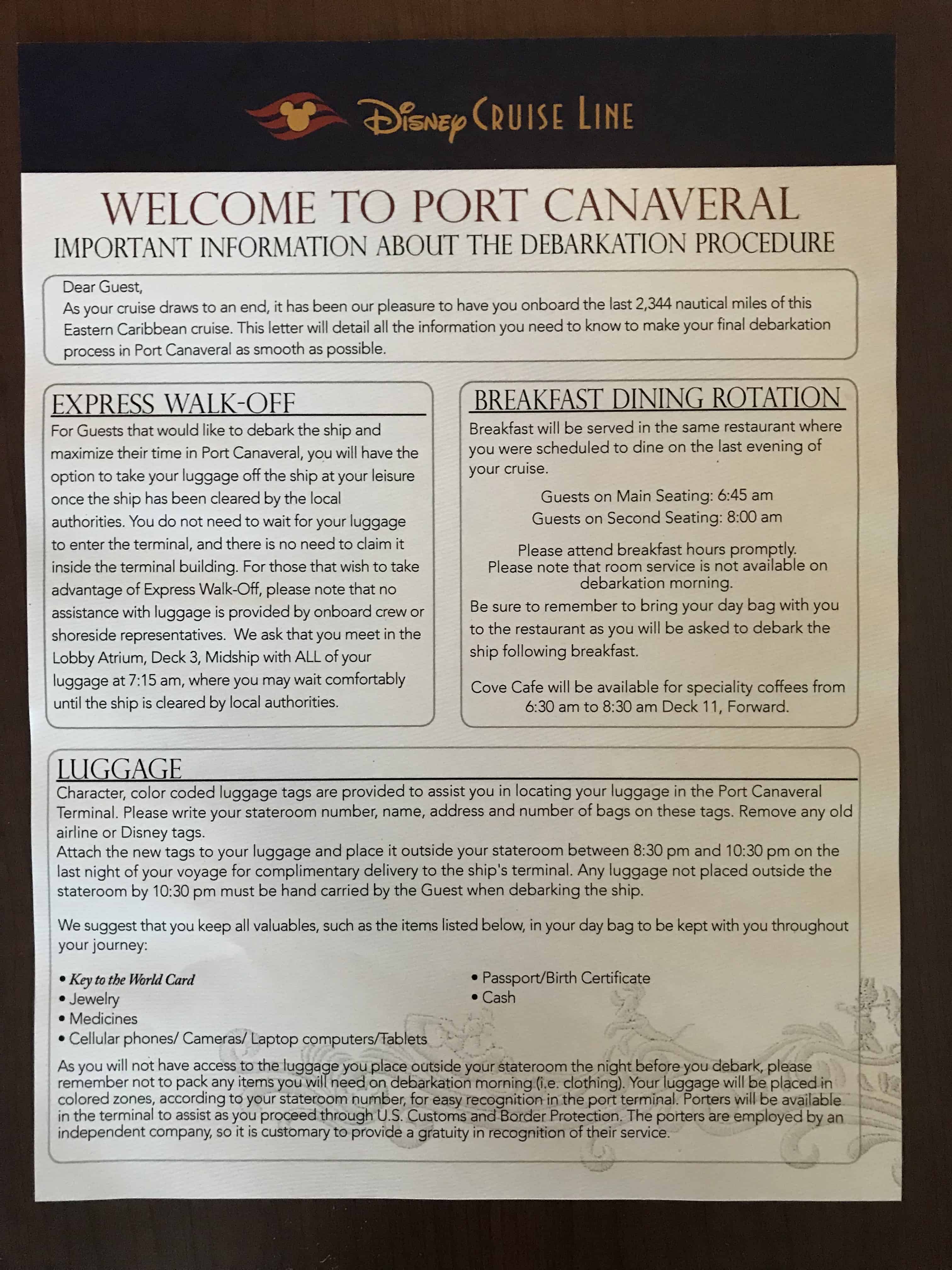 Disney Cruise Disembarkation Procedure – Back to the Mouse