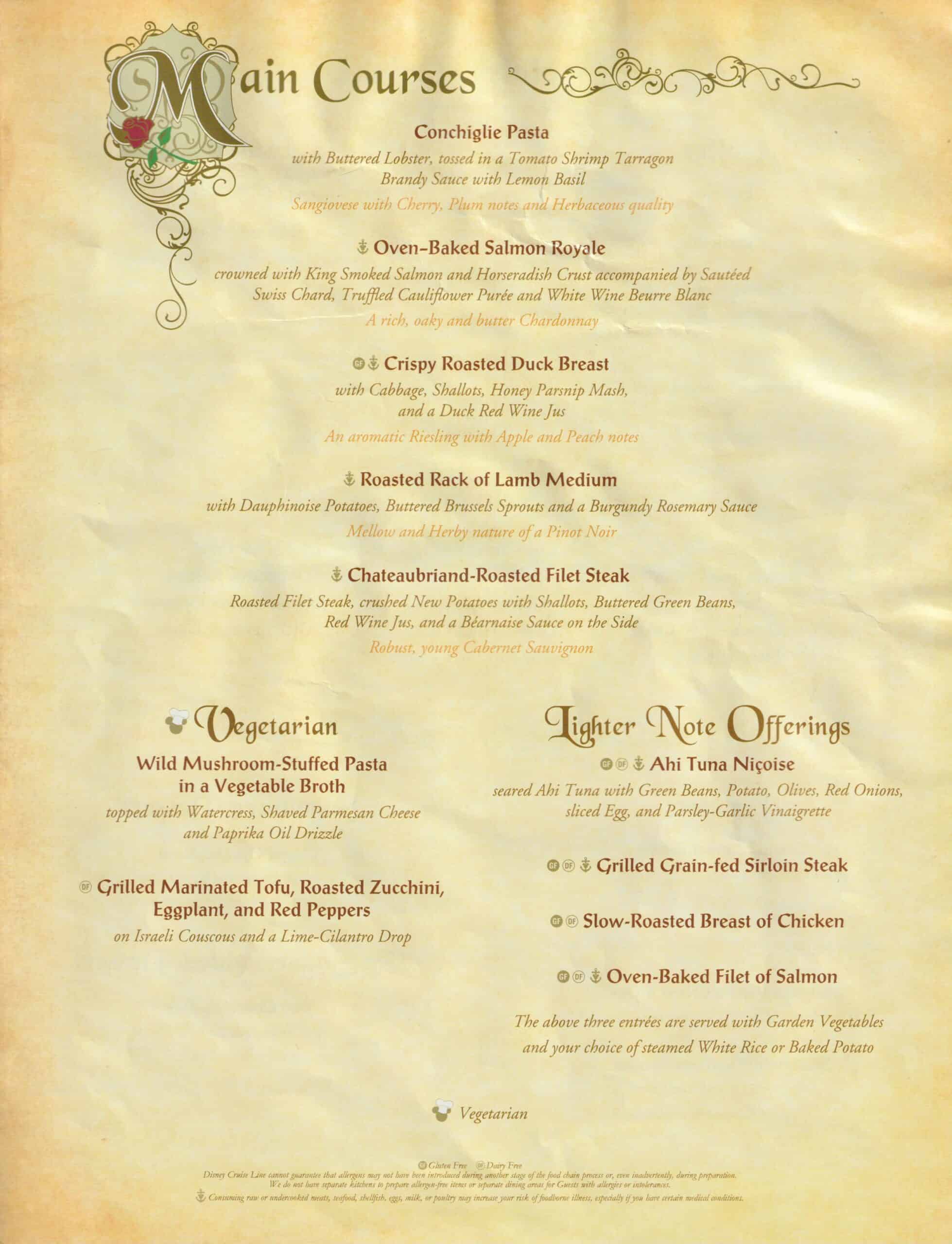 Disney Fantasy Royal Court Menu – Updated 2022 – Back to the Mouse