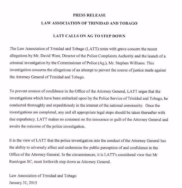 Law Association of Trinidad (LATT) Calls for Attorney General to ...