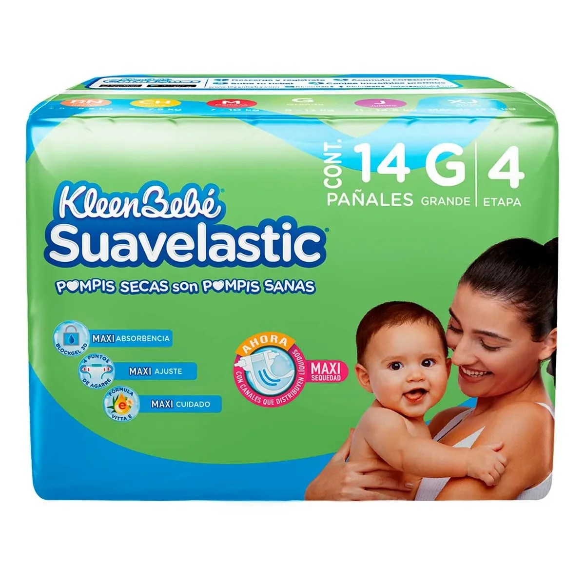 Pañal Kleen Bebe Suavelastic Max Grande 14 Pzs Basicos
