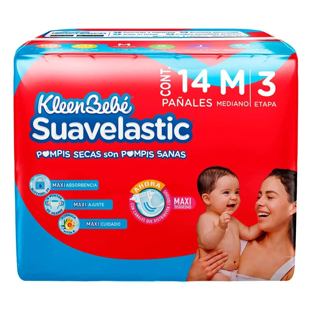 Pañal Kleen Bebe Suavelastic Max Mediano 14 Pzs Basicos