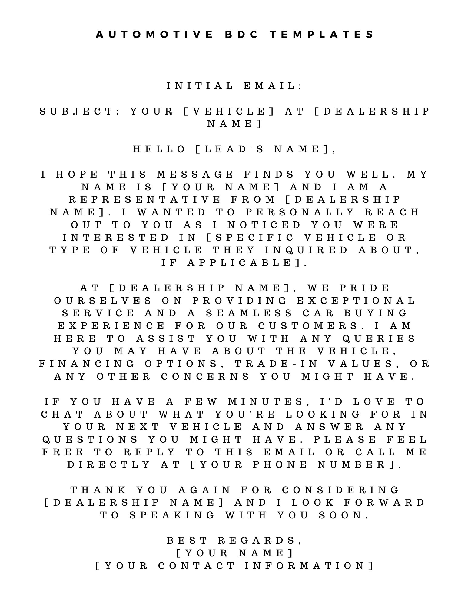 Automotive Sales Bdc Templates For Internet Lead Follow Up Bdc Authority