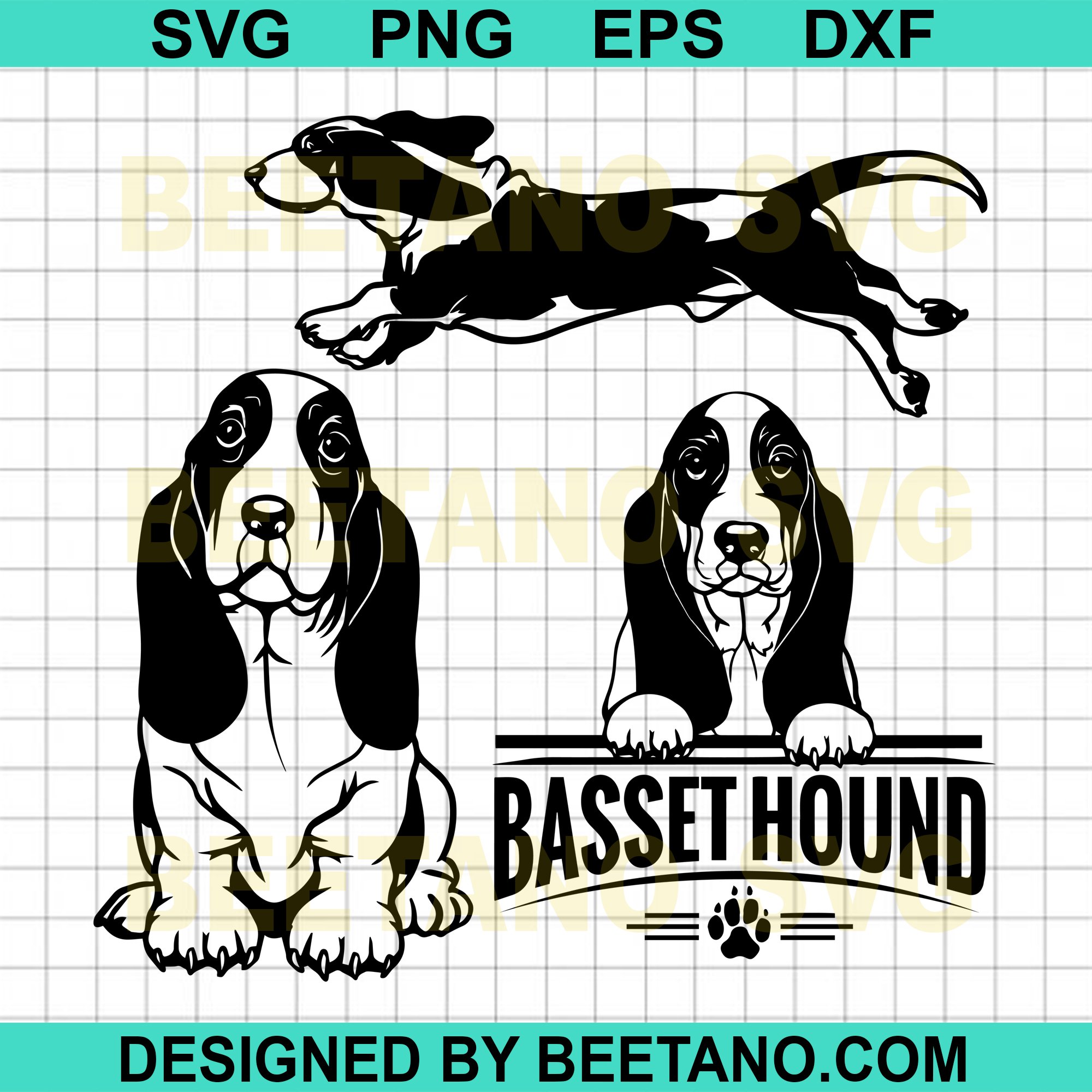 The Basset Hound SVG, DXF, EPS, PNG Instant Download