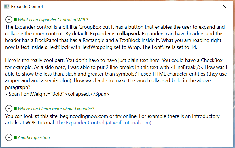 WPF Expander Control - BeginCodingNow.com