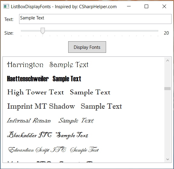WPF ListBox List Fonts - BeginCodingNow.com