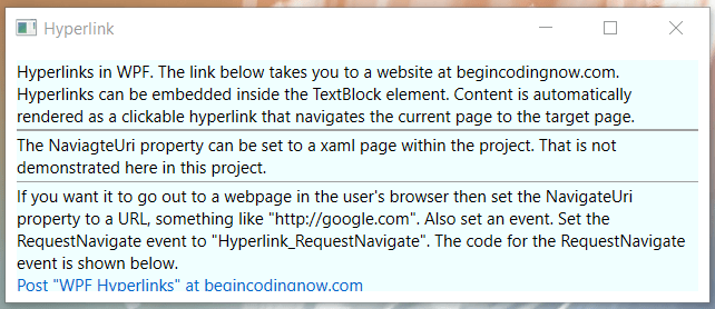 WPF Hyperlinks - BeginCodingNow.com