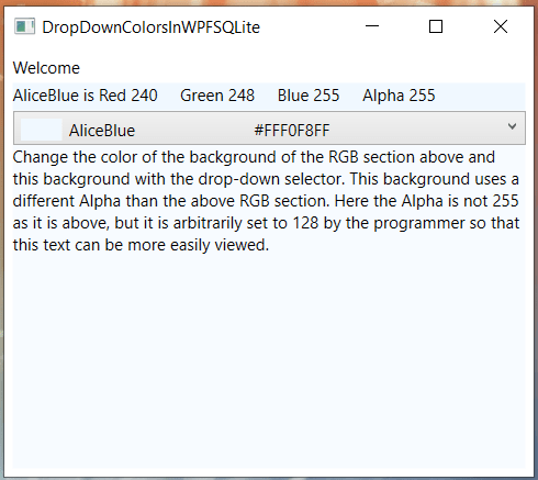 WPF ComboBox Colors with SQLite - BeginCodingNow.com